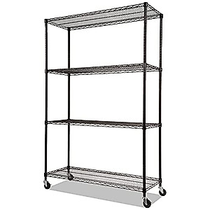 Alera NSF Certified 4-Shelf Wire Shelving Kit with Casters, 48w x 18d x 72h, Black