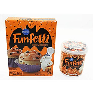 Pillsbury Funfetti Halloween Cake Mix with Candy Bits and Gluten Free Vanilla Frosting for a Fun Filled Halloween Cupcake Baking Event (Bundle)