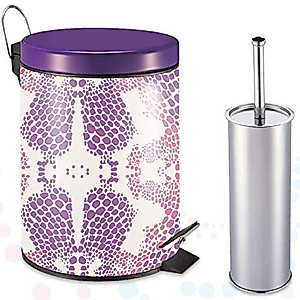 Heim Concept Set Bathroom Trash Can Combo with Toilet Brush, Fuchsia Purple Printed, 5L
