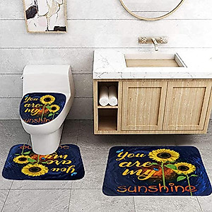 Izayoi 4 Pcs Sunflower Shower Curtain Set,Yellow Flower Butterfly Controller Bath Curtain with Anti-Slip Mat Toilet Cover Carpet Set and 12 Hooks,Black Waterproof Skeleton Bathroom Decor