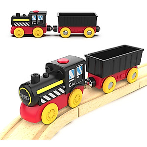 Battery Operated Locomotive Train, Magnetic Train Toy for Wooden Tracks, Motorized Train Compatible with Thomas, Brio, Chuggington, Melissa & Doug