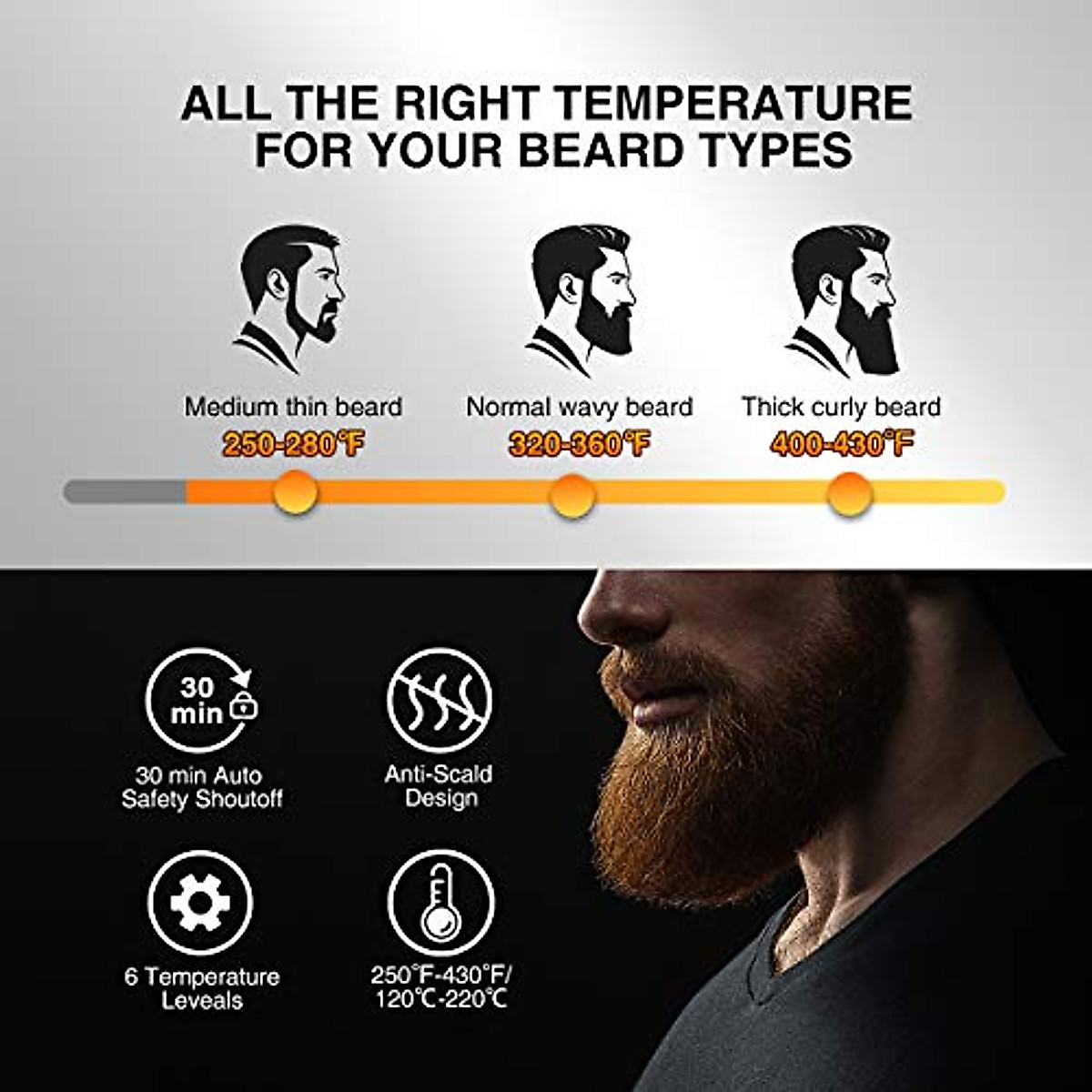 COOLKESI Ionic Hair Beard Straightener Comb, Faster Anti-Scald Ceramic Heated Beard Brush, Upgraded Portable Beard Straightening Comb 6 Adjustable Temp, Unique Stocking Stuffers Gift for Men (Black)