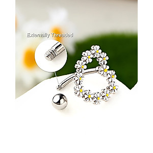 Melighting 14G Belly Button Rings Reverse Belly Rings Stainless Steel 316L Flower Belly Piercing Jewelry for Women Belly Piercing Navel Barbell Body Piercing Jewelry