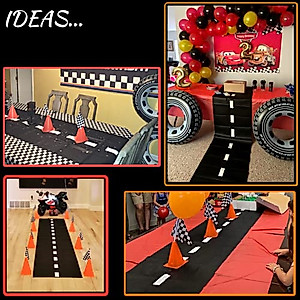 38 Pcs Set - 12 Traffic Cones With Hole on Top, 24 Checkered Flags, Racetrack Floor Runner - for For Race Car Birthday Party Supplies, Table Centerpiece Decorations for Kids by 4E's Novelty