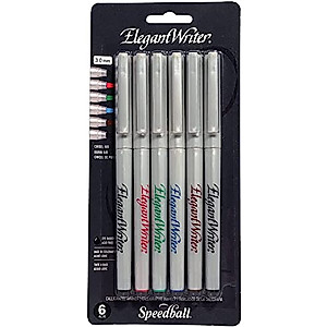 Speedball Elegant Writer Calligraphy 6 Marker Set, Assorted Colors, 3.0 mm Chisel Nib Tip Pens for Drawing, Journaling, and Scrapbooking