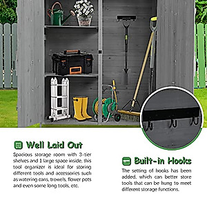 GLANZEND Outdoor Storage Shed with Lockable Door, Wooden Tool Storage Shed Detachable Shelves & Waterproof Pitch Roof, Solid Wood, Multifunctional Storage Shed, Gray