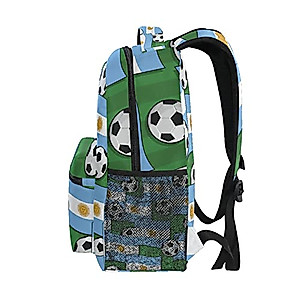 Krafig Argentina Flags and Soccer Balls Boys Girls Kids School Backpacks Bookbag, Elementary School Bag Travel Backpack Daypack