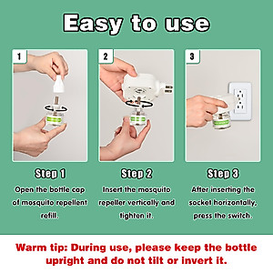 Ddrihlees Mosquito Repeller, Electronic Mosquito Repellent Plug in Indoor Use, Includes 2-Pack 280 Hr Repellent Refills, No Candles or Flames, DEET-Free, for Home, Bedroom, Office, Kitchen (White)