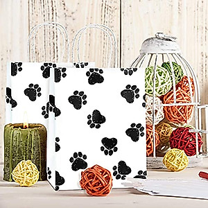 BagDream Gift Bags 25Pcs 8x4.25x10.5 Inches Shopping Bags, Paper Bags, Kraft Bags, Retail Bags, Holiday Party Bags, Paw Prints Paper Bags with Handles, Dog's Paw Print White Bags