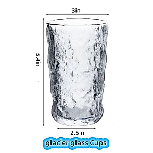 Drop-proof glacier pattern embossed glass frosted rock cups minimalist wind high value cold drinks juice beer glasses transparent crystal cups suitable for home office restaurant picnic (5.4in*3in)