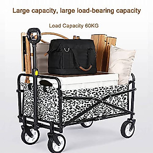 Outdoor Collapsible Wagon Leopard Texture Repeats Seamless Black White Camping Shopping Garden Cart Heavy Duty Wagon Adjustable Portable Utility Folding Wagon with Wheels