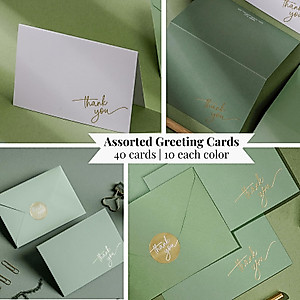 Gold Foil Thank You Cards - Bulk Pack of 40, 5x3.5 Inch with Matching Stickers & Envelopes (Green) Textured Surface for a Unique Feel - Suitable for Baby Shower, Wedding, Small Business, Graduation