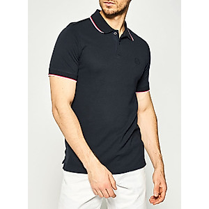 A|X ARMANI EXCHANGE mens Short Sleeve Jersey Knit Polo Shirt, Navy Blue, Medium US