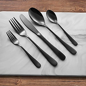 Black Flatware Set 20 Piece, Stainless Steel Silverware Set for 4, Cutlery Utensils Set Include Knives/Forks/Spoons Service for 4, Dishwasher Safe (Shiny Black)