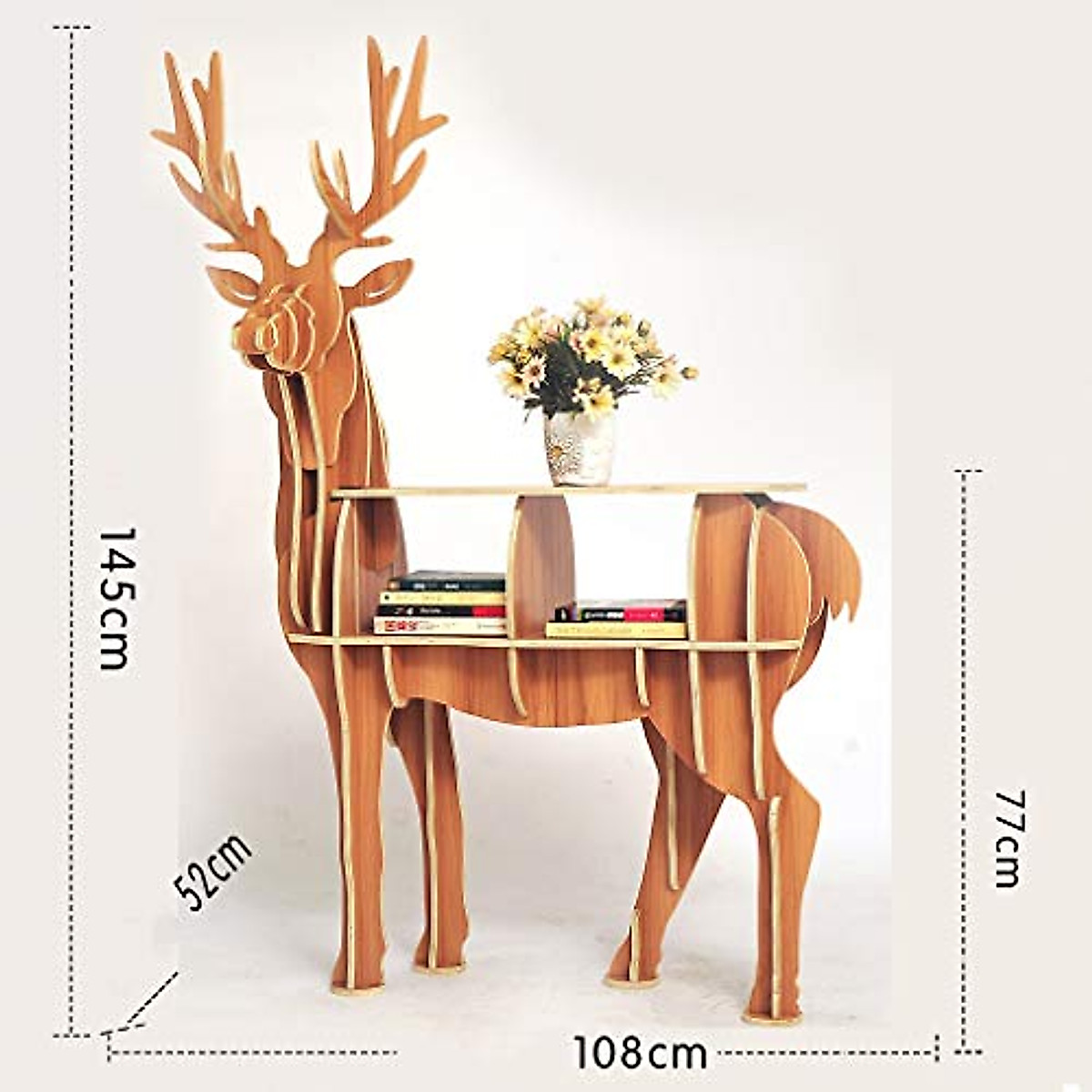 ROLTIN Storage Shelf DVD Bookcase Storage Rack Bookshelf Animal Shelf Male Deer Shape Flower Stand Model Room Coffee Table Clothing Store Landing Decoration (Size : 108 * 52 * 1