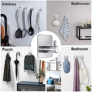 Glattever Adhesive Towel Hooks Stainless Steel Heavy Duty Towel Rack Removable Vacuum Suction Cup Wall Hooks Waterproof Clothes Towel Hook for Bathrooms Kitchen Hotel Office (Brushed Nickel, 4 Pack )