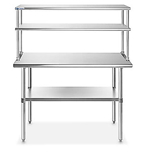 GRIDMANN NSF Stainless Steel Commercial Kitchen Prep & Work Table Plus A 2 Tier Shelf - 48 in. x 12 in.