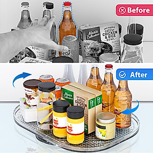 StackHelper Lazy Susan Turntable Organizer - Fits Most Refrigerators, Rectangle Turntable Rack Spice Organizing, Heartspin Lazy Susan Organizer for Fridge, (Large)