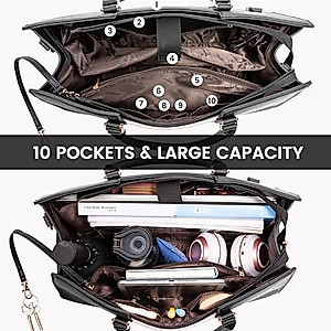 LOVEVOOK Laptop Bag for Women, Large Computer Tote Bag Handbag Shoulder Bag With Clutch Purse, Business Work Briefcase Travel Bag, 2 PCs 15.6-inch, Black-White