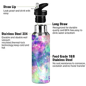 Custom Rainbow Galaxy Water Bottle Kids Thermos Personalized Name Logo Bottle Insulated Stainless Steel Water Flask Jug Straw Lid Jug for Sports Gym Outdoor 20 oz