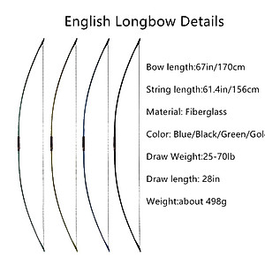 67 Inch Archery Traditional Longbow 25-120lbs Recurve Bow Hunting English Longbow for Right Hand Left Hand Adult Outdoor Sports (black, 100 Lbs)