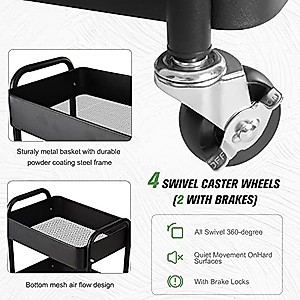 ABCOOL 3-Tier Metal Storage Organizer Rolling Utility Cart - Home Kitchen Bathroom Bedroom Office Classroom Laundry Cleaning Supplies Bar Craft Shelf Cart with Caster Wheels, College Dorm Essentials