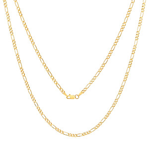 Nuragold 10k Yellow Gold 2.5mm Figaro Chain Link Pendant Necklace, Mens Womens Jewelry 16" 18" 20" 22" 24" 26"