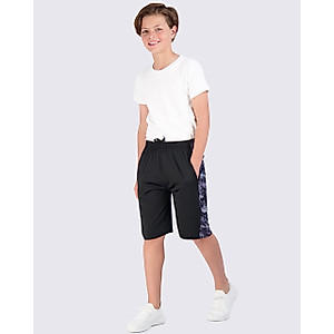 Real Essentials Dry Fit Dri-Fit Big Boys Girls Youth Clothing Active Athletic Performance Basketball Soccer Tennis Exercise Summer Activewear Gym Teen Running Shorts, Set 8, L (12/14), Pack of 5