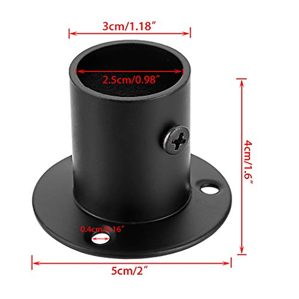 OwnMy 4 Packs Stainless Steel Pole Sockets Flange Rod Holder, Wall Mount Pipe Bracket with Screws for Closet Wardrobe Shower Curtain Rod (Fit 25mm / 1'') (Black)