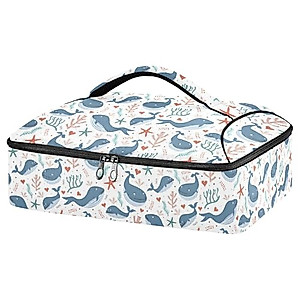 Kcldeci Insulated Thermal Food Carrier Insulated Casserole Carrier for Hot or Cold Food,Whales Ocean Insulated Tote Bag for Potluck Cookouts Parties Picnic,Lasagna Lugger