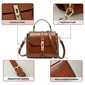 Cowhide Small Handbags for Women Satchel Shoulder Bags, Ladies Cow Purses with Handle Crossbody Bags for Women Mini Tote (Brown)