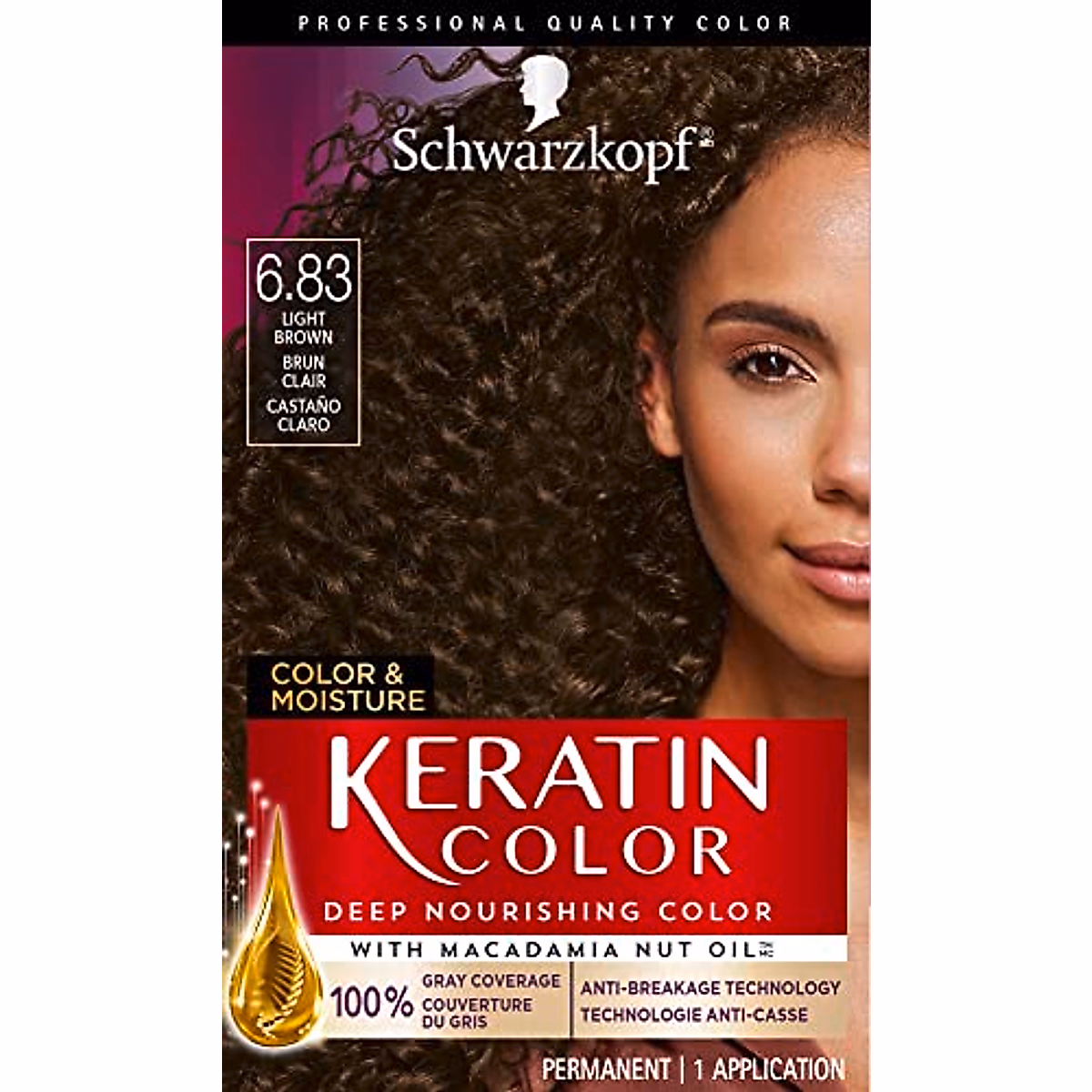 Schwarzkopf Keratin Color, Color & Moisture Permanent Hair Color Cream, 6.83 Light Brown