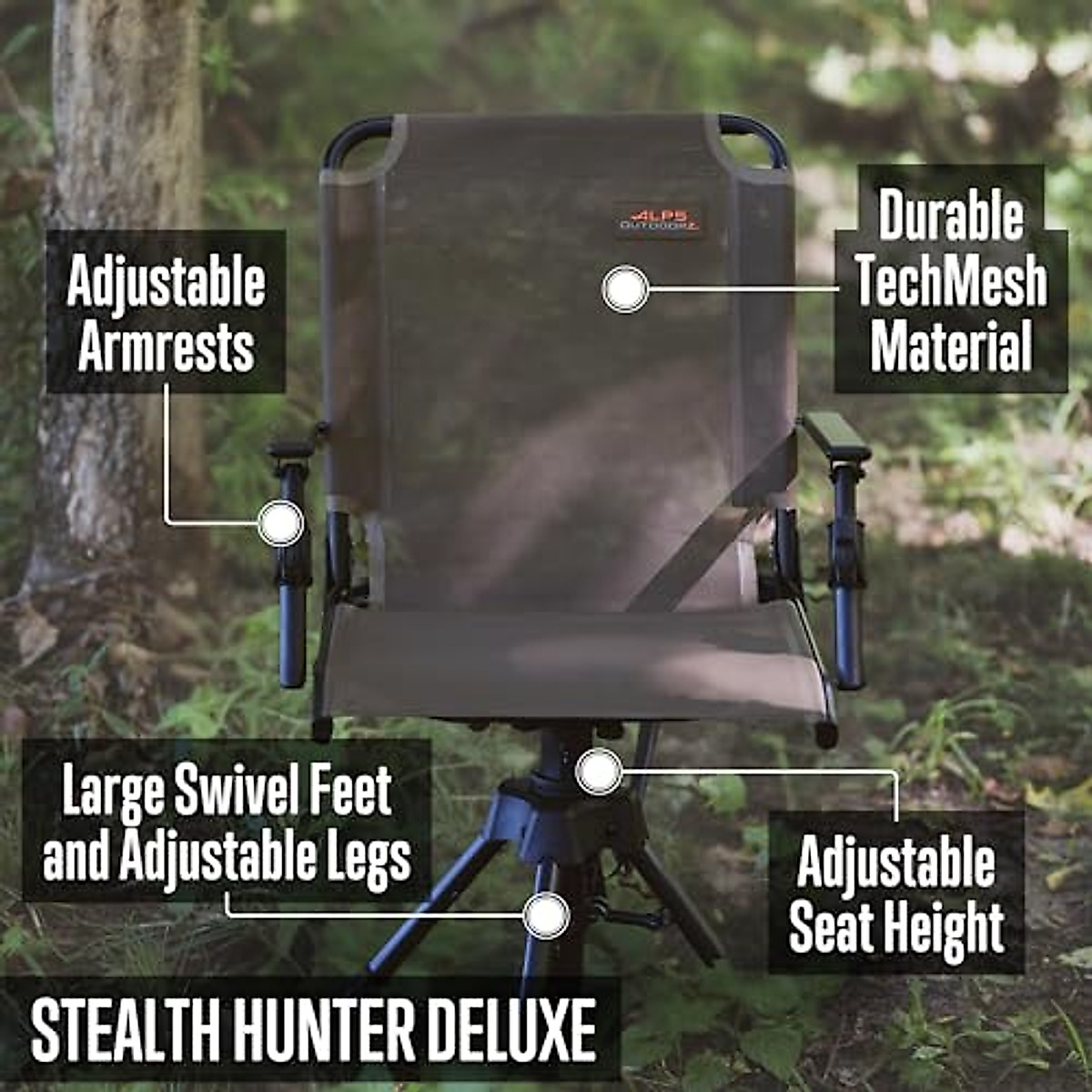 ALPS OutdoorZ Stealth Hunter Hunting Chair,Adjustable Height Deluxe, Brown - New