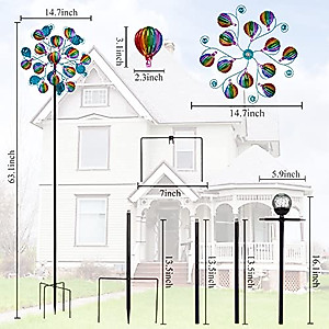 VEWOSTAR Garden Solar Wind Spinner - Outdoor Metal Large Wind Sculpture Yard Art Multi-Color LED Lighting Wind Spinner for Garden Patio Lawn