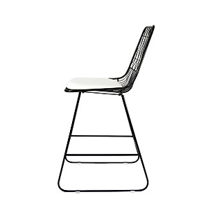 GDFStudio Outdoor Counter Stools, 26" Seats, Modern, Geometric, Black Iron Frames with Ivory Cushion (Set of 2)