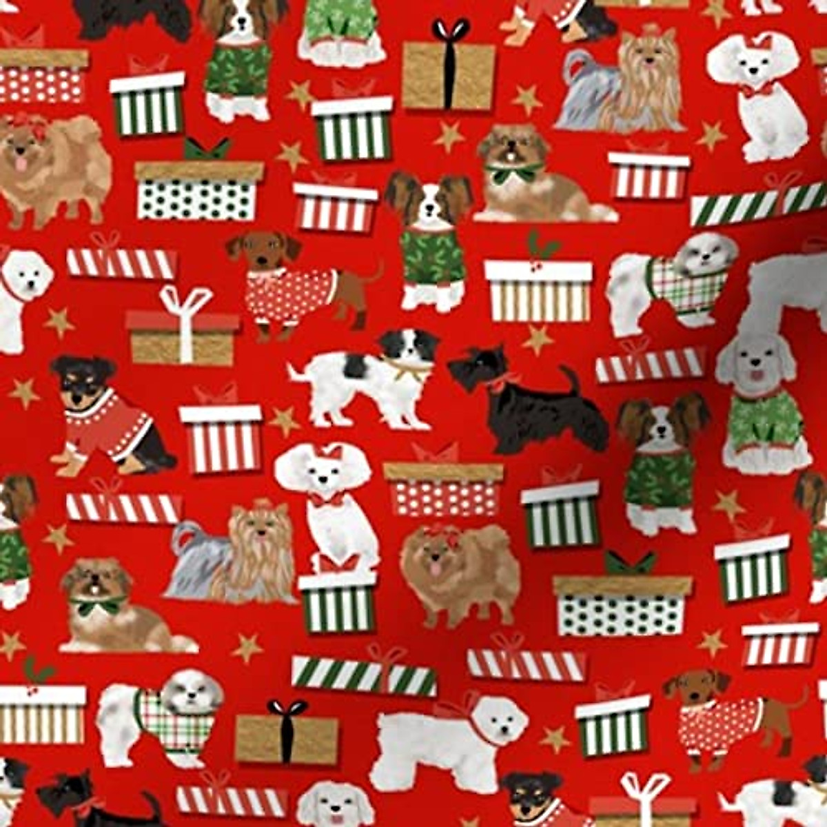 Spoonflower Fabric - Christmas Dogs Cute Breeds Best Printed on Petal Signature Cotton Fabric by The Yard - Sewing Quilting Apparel Crafts Decor
