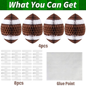 4Pcs Football Party Honeycomb Hanging Decorations 3D Football Honeycombs Tissue Paper Pom Poms for Boys Sport Theme Baby Shower Decorations