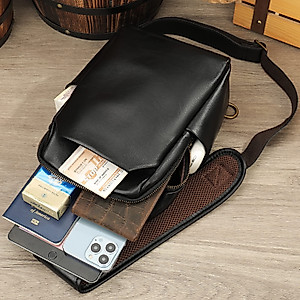 NIUCUNZH Soft Genuine Leather Crossbody Sling Bag Lightweight One Shoulder Small Backpack with Wide Comfortable Leather Strap Black