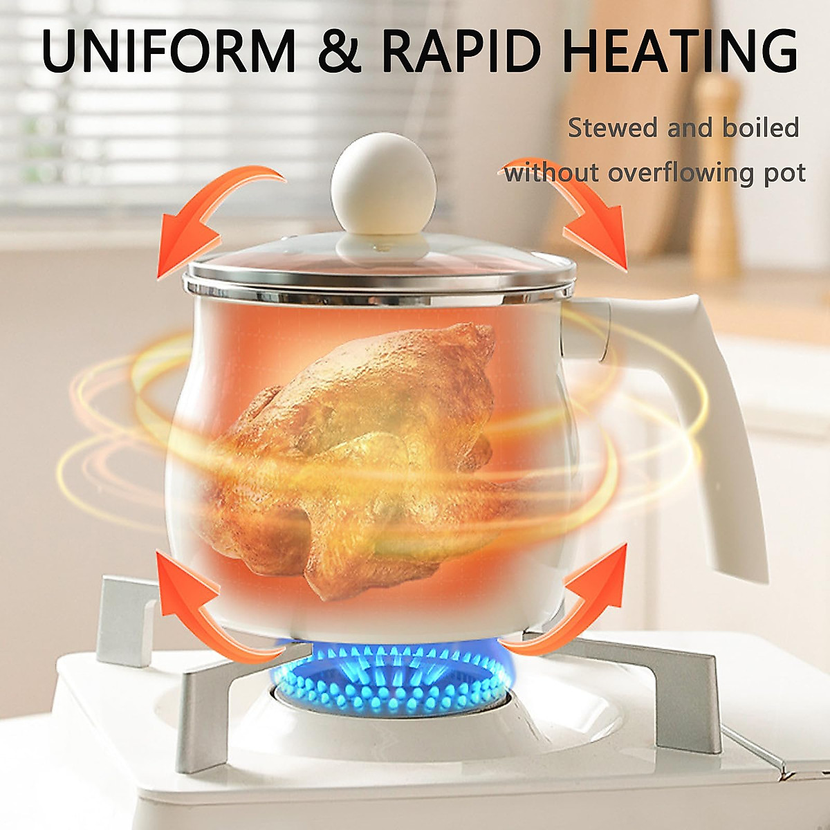 Enamel Milk Pan with Lid,2.1 Quarts Saucepan Butter Warmer with Effortless Handle, Healthy Soup Pot Cookware (White)