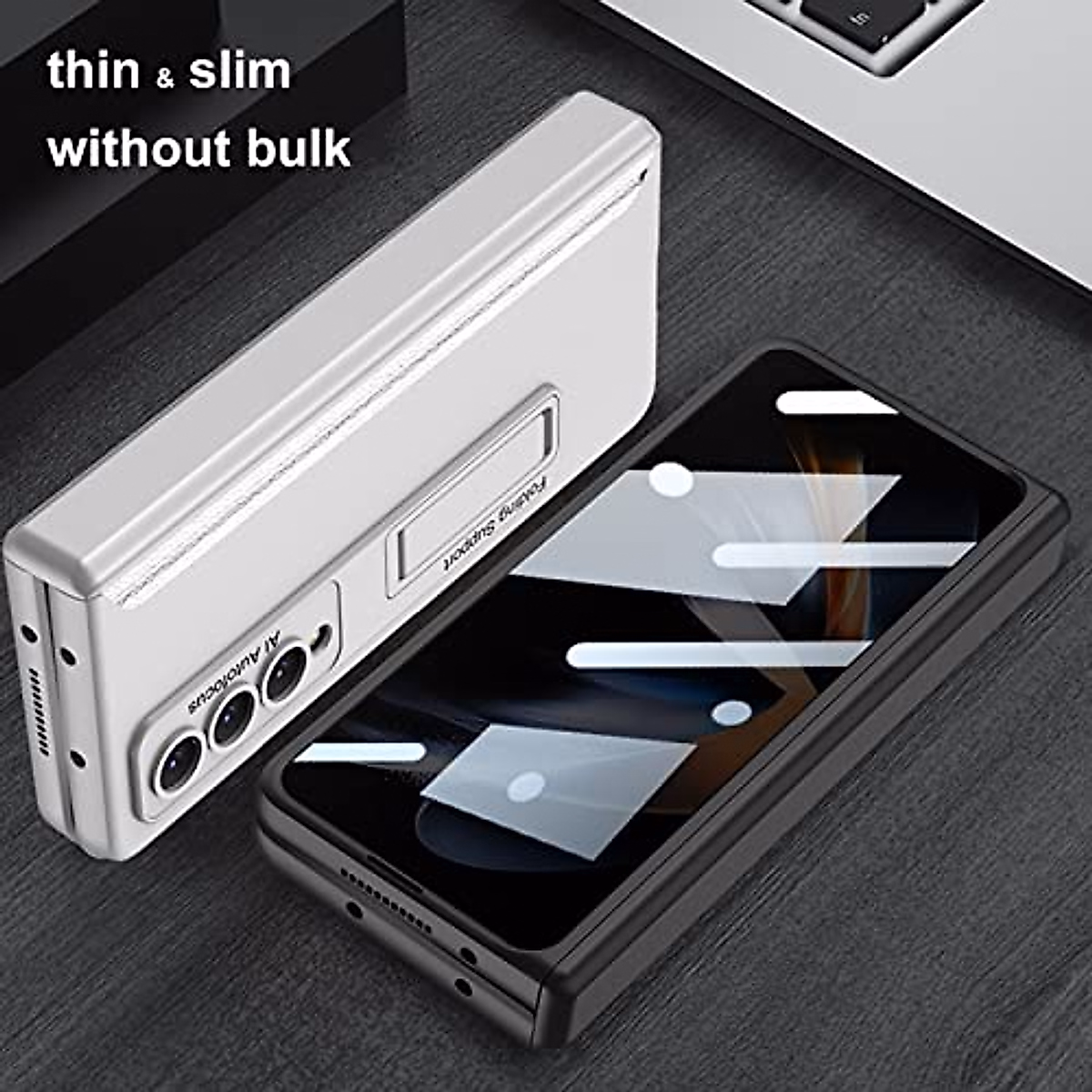 Libeagle Compatible with Samsung Galaxy Z Fold 4 Case [Built-in Privacy Screen Protector][Magnetic Hinge Protection][Adjustable Kickstand][Wireless Charging][Thin & Slim] Cover 5G 2022-Black