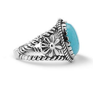 American West Jewelry Sterling Silver Women's & Men's Ring Blue Turquoise Gemstone Native-Inspired Flower Design Size 6