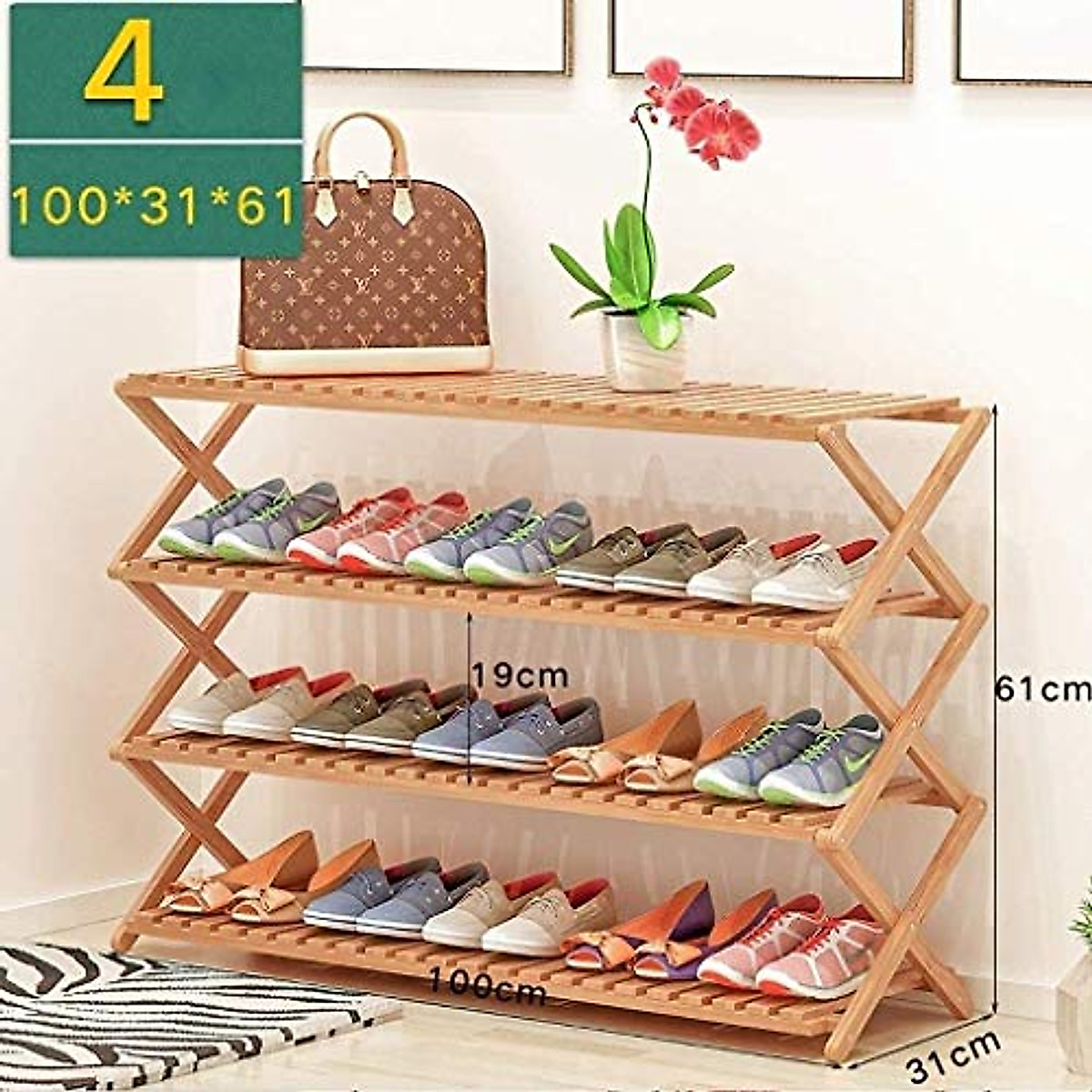 Shoe Bench Shoe Rack Folding Multi-Storey Simple Economic Solid Wood Shoe Multi-Purpose Shelves Shoes Storage Rack (Size : 50cm)