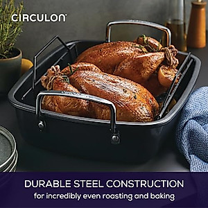 Circulon Ultra Lasting Nonstick Roaster/Roasting Pan with Easy Serve Rack, 17 Inch x 13 Inch, Black