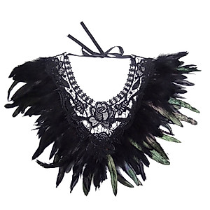L'VOW Real Black Feather Harness Lace Collar Necklace Bib Halloween (Black)