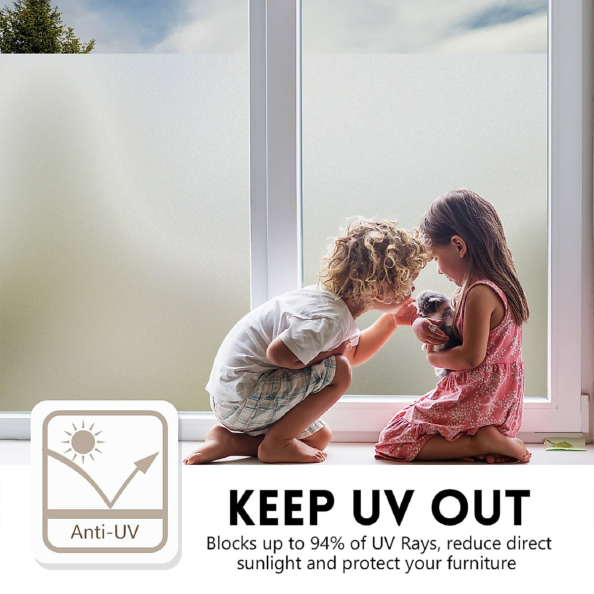 KESPEN Frosted Window Privacy Film Heat Control UV Sun Blocking Glass Stickers Static Cling Non Adhesive Door Coverings Decals for Bathroom Home Office, Frosted, 17.5 Inch X 6.5 Feet