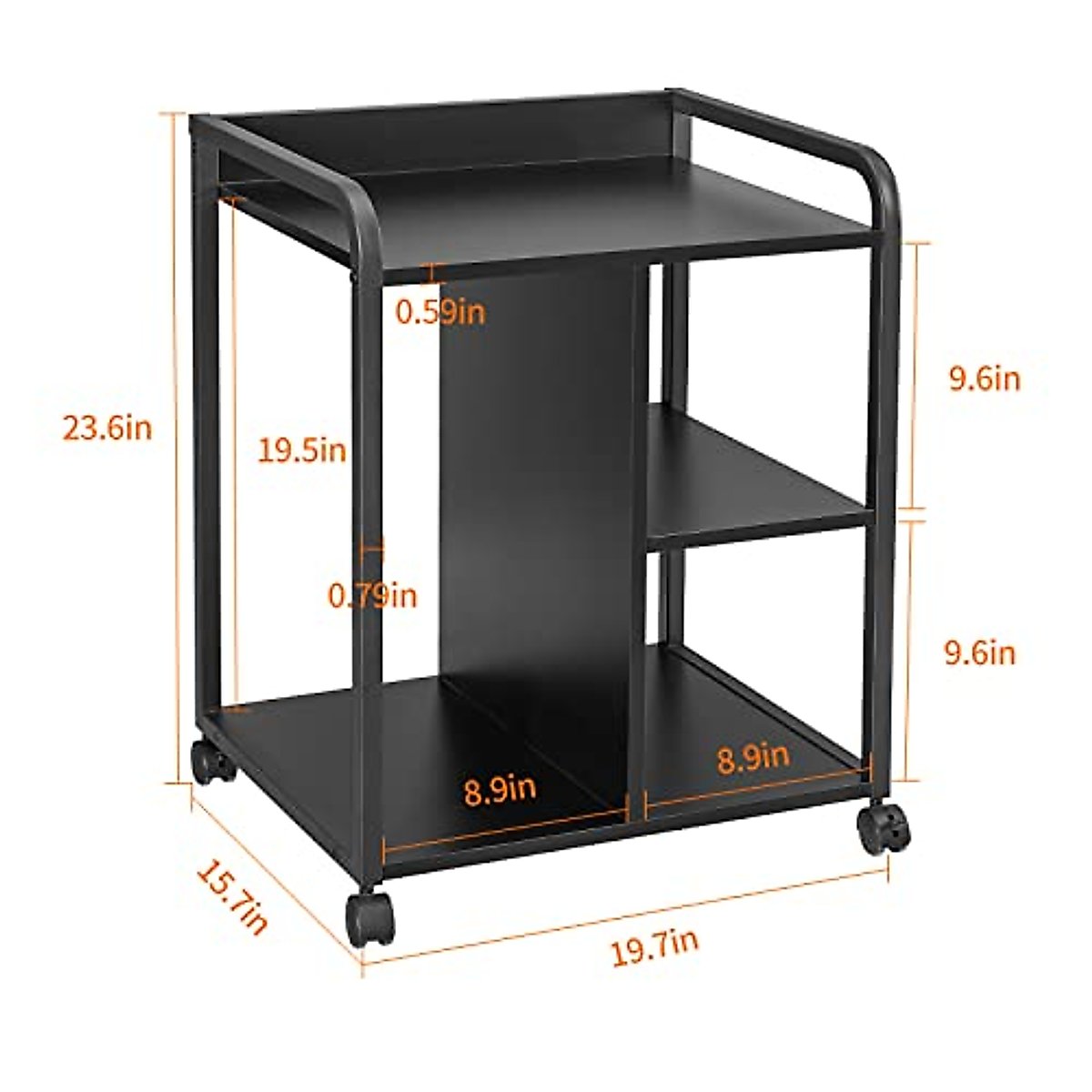 Bertha Burney Printer Stand, 3-Tier Printer Cart with Storage, Mobile Rolling Printer Table with Wheels, Printer Cart with Machine Computer Tower Stand for Home Office