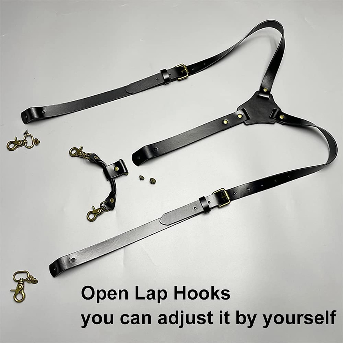 MUNION Genuine Leather Suspenders for Men Heavy Duty Y Design Adjustable with 4 Snap Hooks Vintage Mens Suspenders Braces Big and Tall Wedding & Party Essentials, Black, Black Suspenders for Men