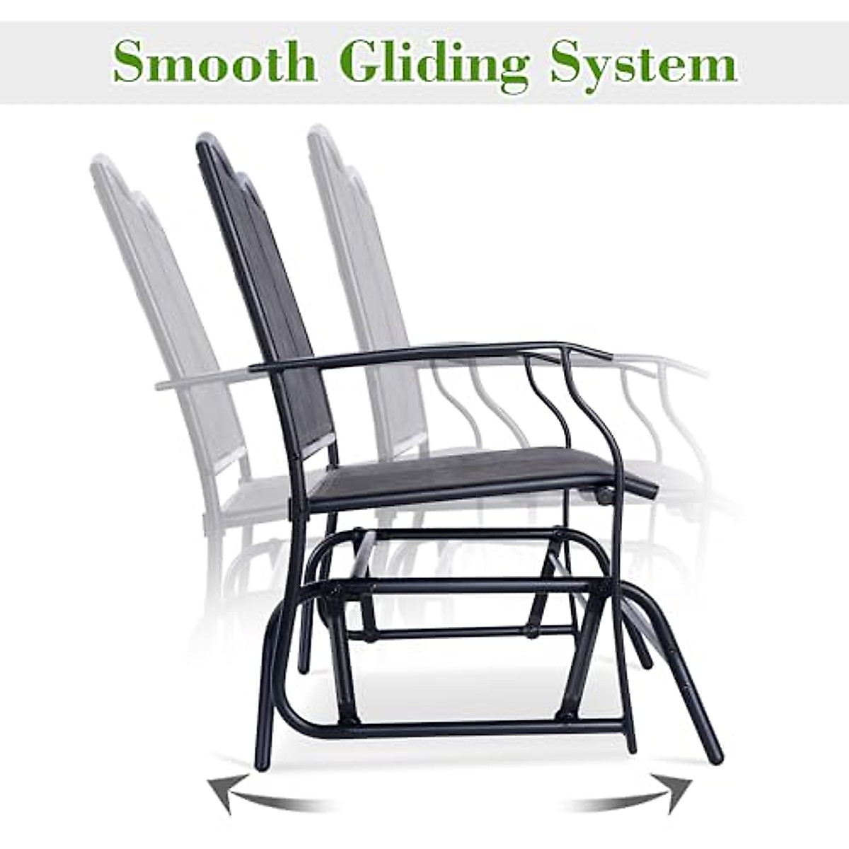 Backyard Expressions 2-Person Outdoor Glider Bench, Patio Double Swing Rocking Chair Loveseat w/Powder Coated Steel Frame for Backyard Garden Porch, Black Frame - Heathered Grey Sling Fabric