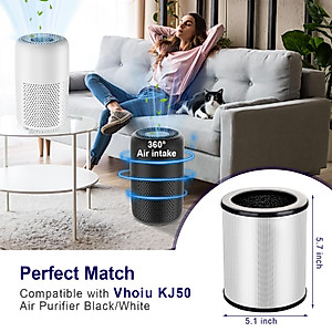 (4 PACK) KJ50 Replacement Filter Compatible with Vhoiu KJ50 Air Purifier Black/White, 360° Rotating 3-in-1 Filter of H13 True HEPA Filter, (Official Original Filter, Not Suitable for Other Models)