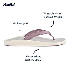 OLUKAI Pi'oe Women's Beach Sandals, Water-Resistant Flip-Flop Slides, Ulta Soft & Comfortable Fit, Wet Grip Soles, Lilac Chalk/Mist Grey, 8